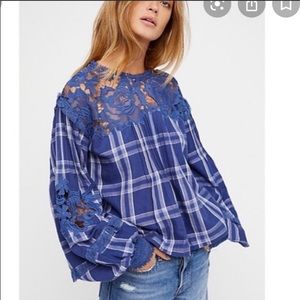 Free People | Tops | Free People Lace Blue Flannel Top | Poshmark